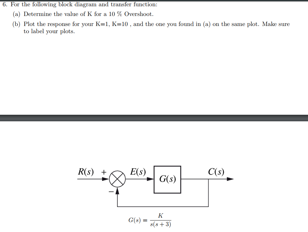 Solved 6. For the following block diagram and transfer | Chegg.com