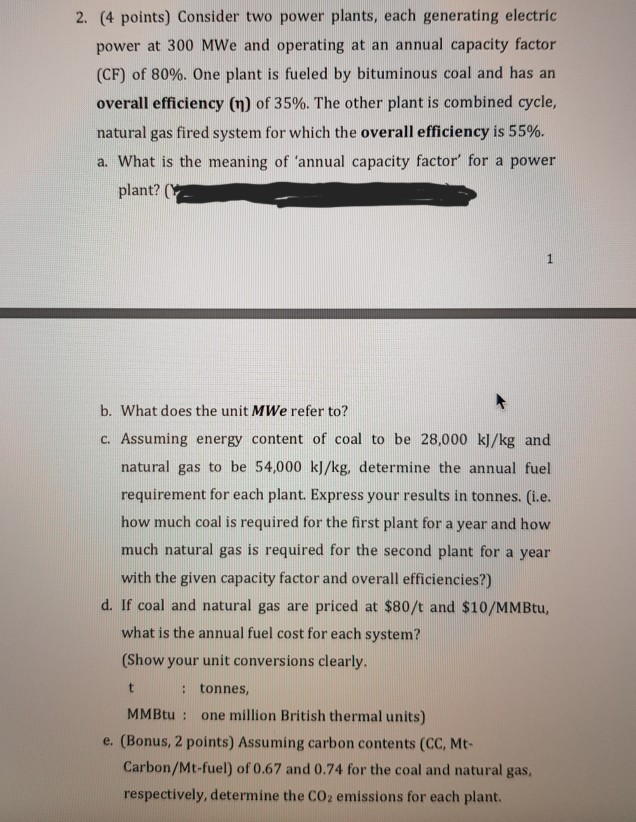 Solved 2. (4 points) Consider two power plants, each | Chegg.com