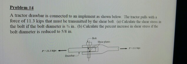 Solved Problem #4 A tractor drawbar is connected to an | Chegg.com