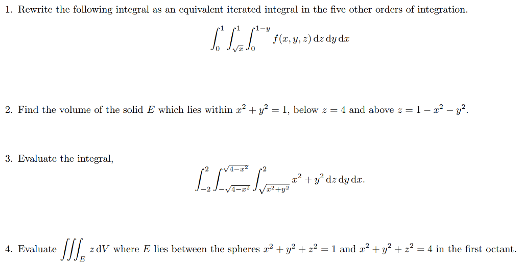 Solved 1. Rewrite the following integral as an equivalent | Chegg.com