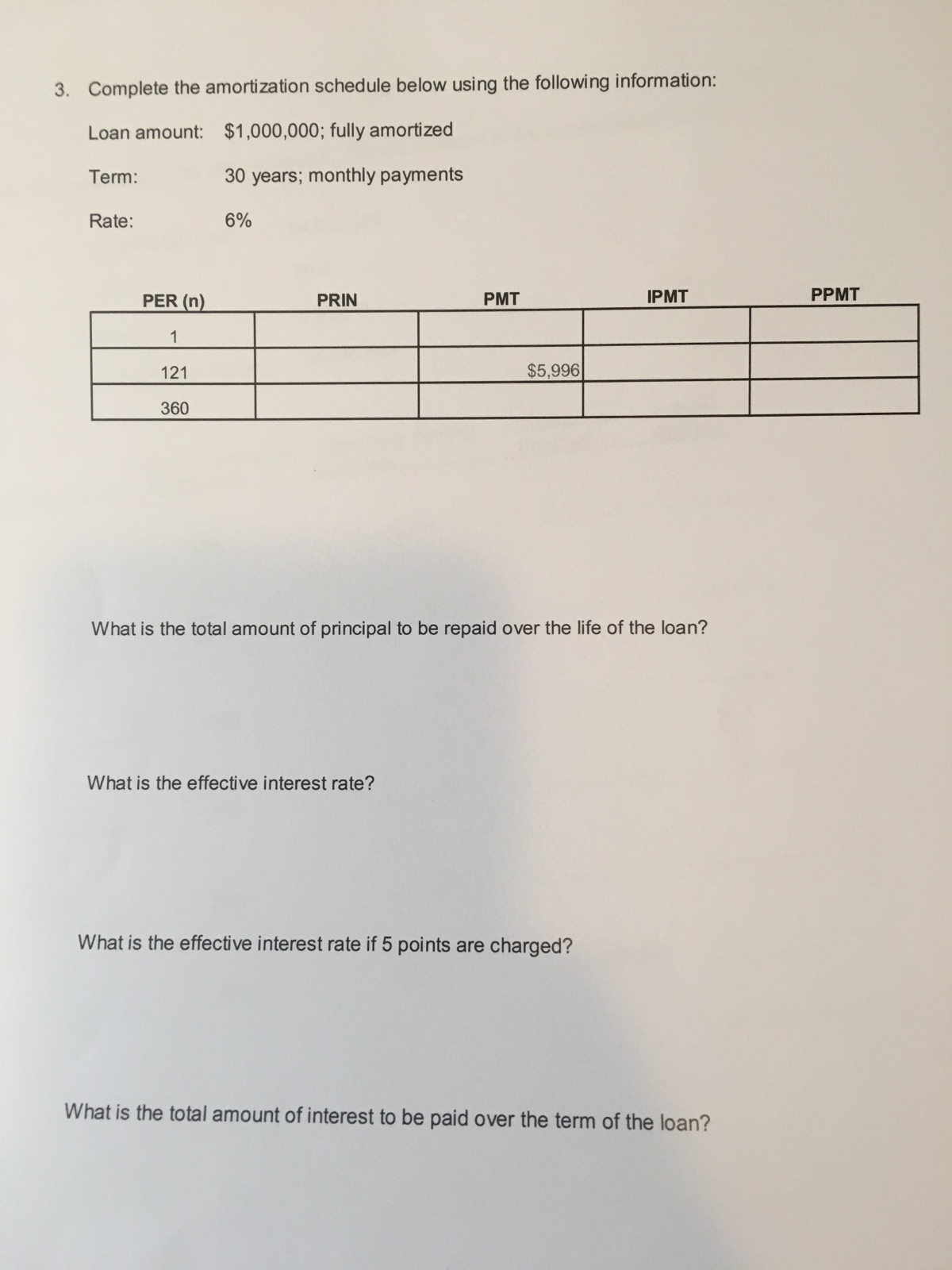 Solved 3. Complete the amortization schedule below using the | Chegg.com