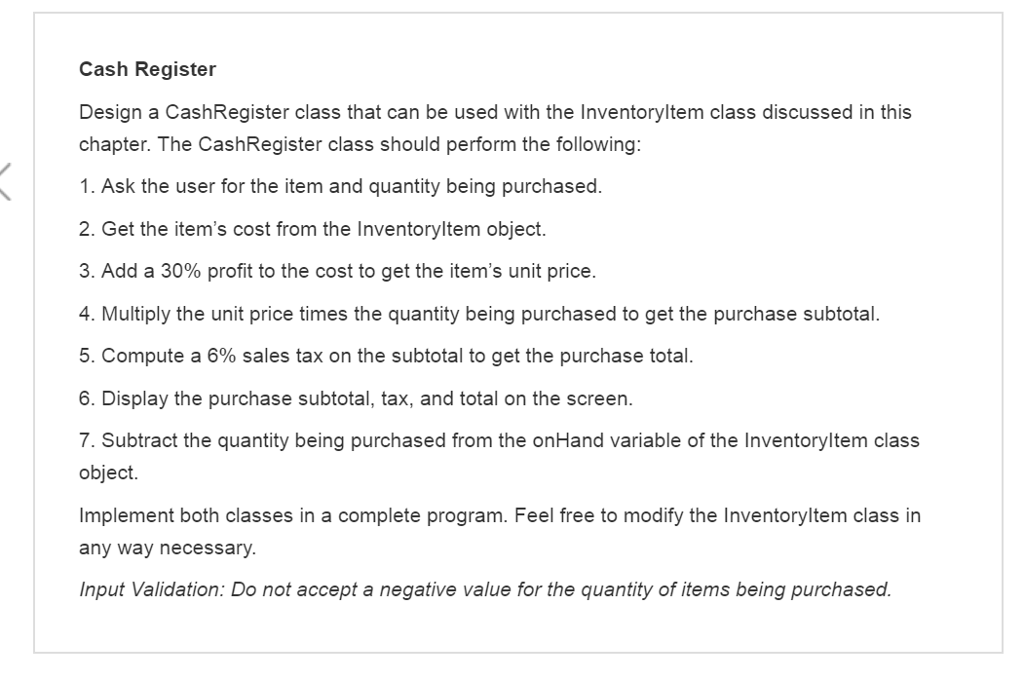 Solved Cash Register Design a CashRegister class that can | Chegg.com