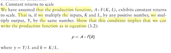 Solved 6. Constant returns to scale We have assumed that the | Chegg.com