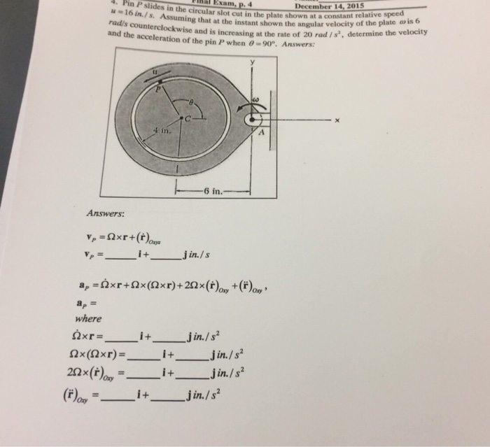 Solved Pin P slides in the circular slot cut in the plate | Chegg.com