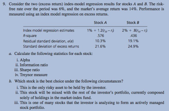 Solved 9. Consider the two (excess return) index-model | Chegg.com