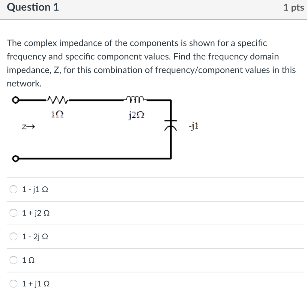 Solved Question 1 1 pts The complex impedance of the | Chegg.com