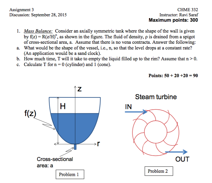 Mass Balance: Consider an axially symmetric tank | Chegg.com