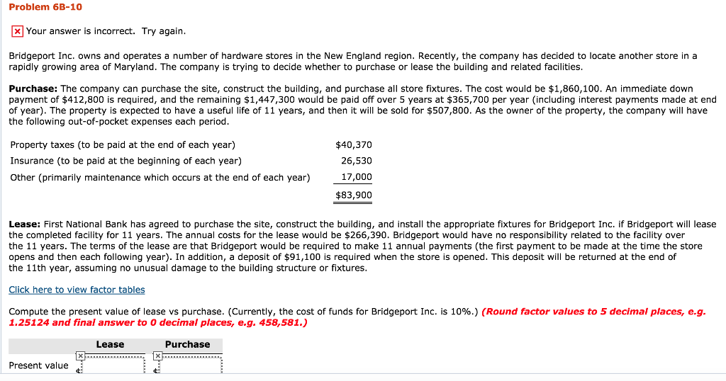 Solved Problem 6B-10 x Your answer is incorrect. Try again | Chegg.com