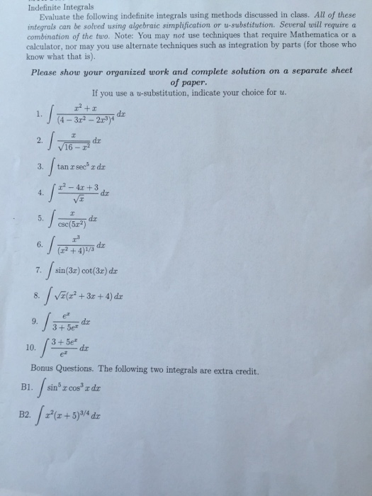 Solved Indefinite Integrals Evaluate the following | Chegg.com