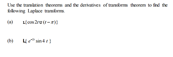 Solved Use the translation theorems and the derivatives of | Chegg.com
