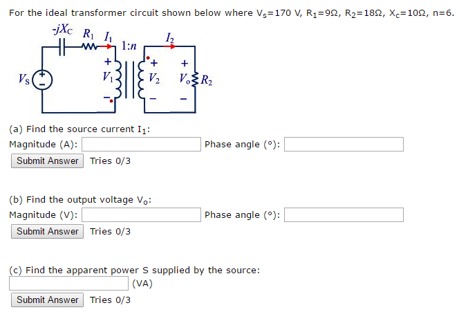 Solved For the ideal transformer circuit shown below | Chegg.com