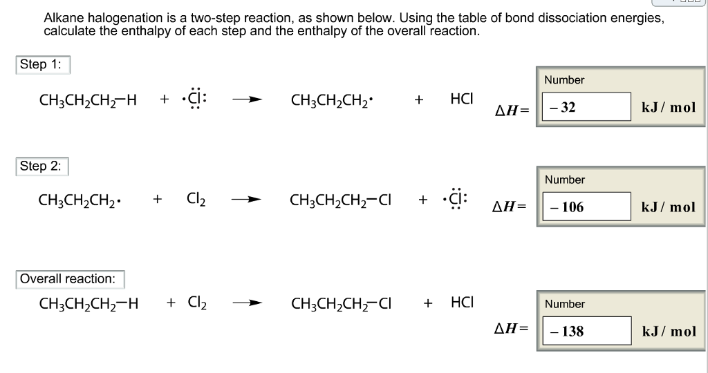 Solved Alkane halogenation is a two-step reaction, as shown | Chegg.com