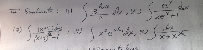 Solved Evaluate : integral 3 ln x/x dx, integral e^x/2e^x + | Chegg.com