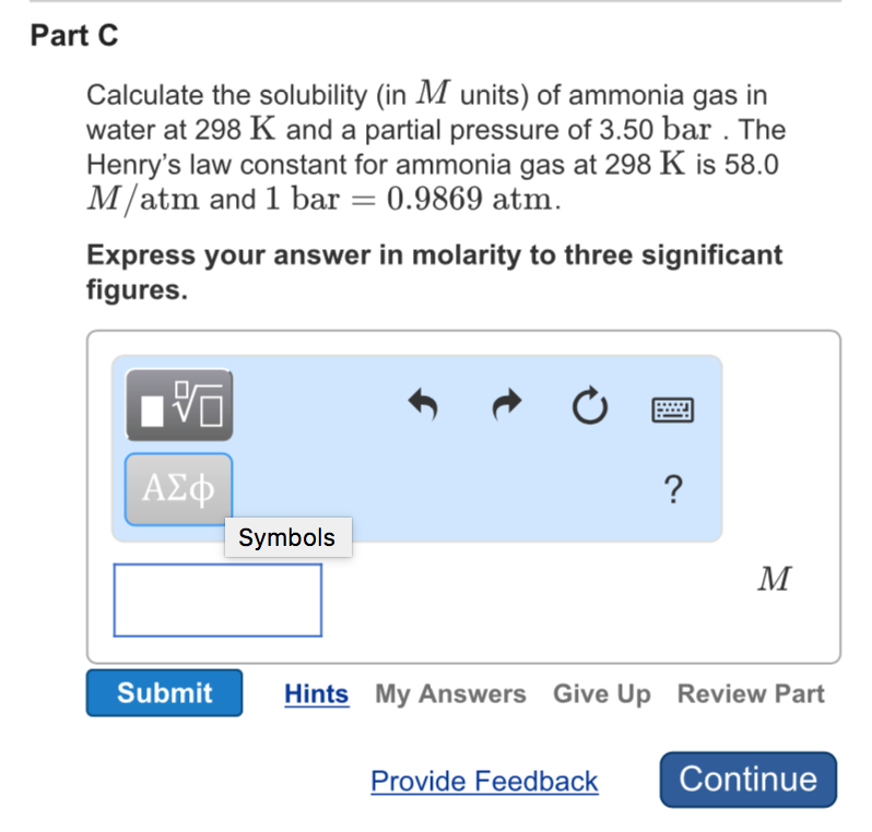 Solved Calculate the solubility (in M units) of ammonia gas | Chegg.com