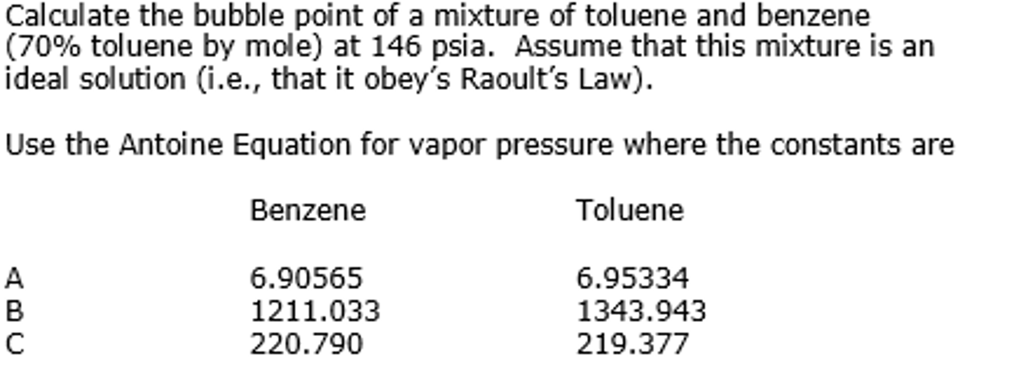 Solved Calculate the bubble point of a mixture of toluene | Chegg.com