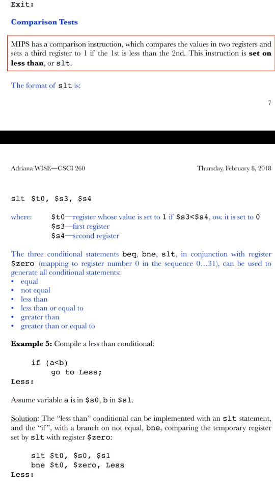 Solved Exit: Comparison Tests MIPS has a comparison | Chegg.com