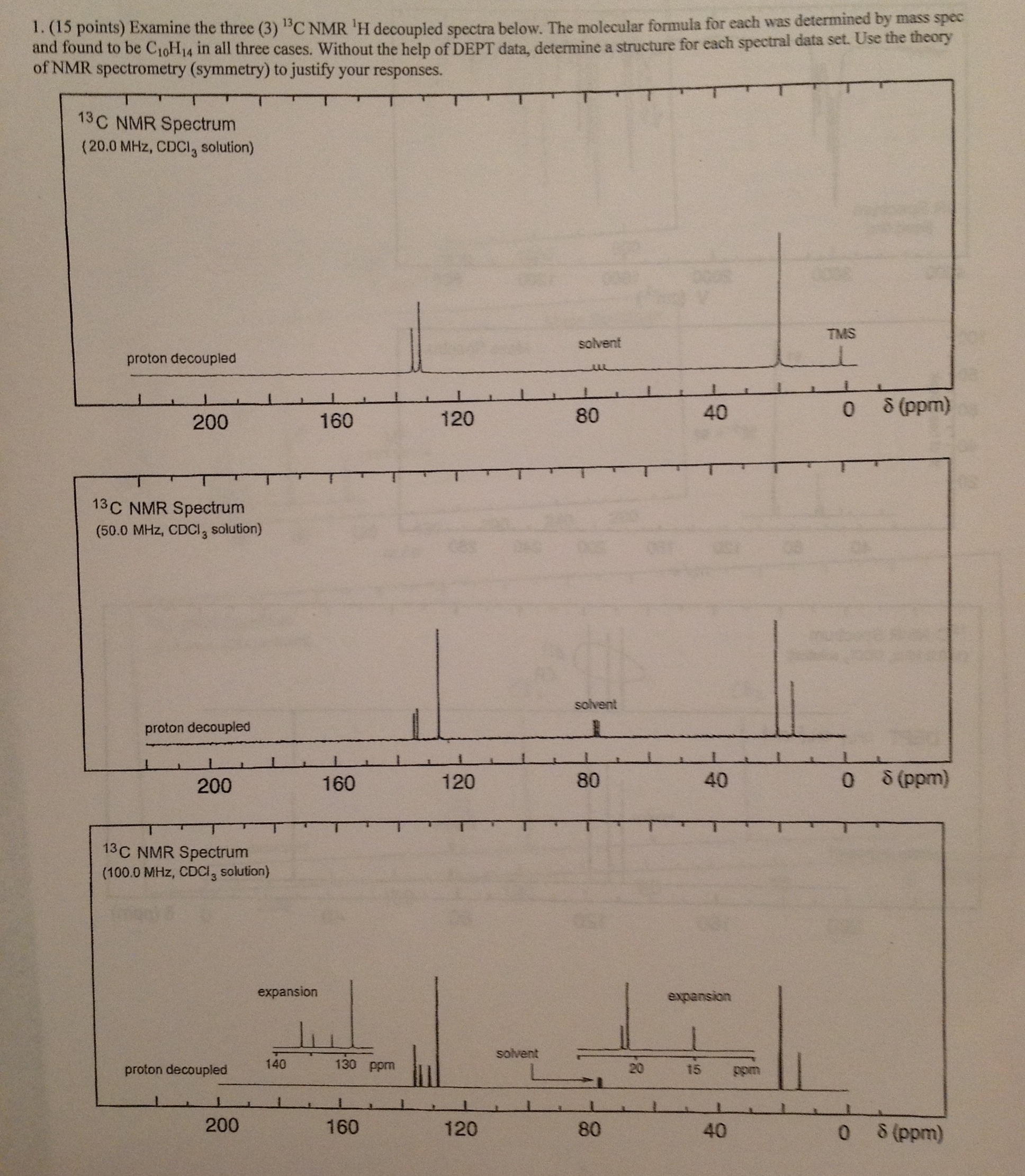 Solved Examine the three (3) 13C NMR 1H decoupled spectra | Chegg.com