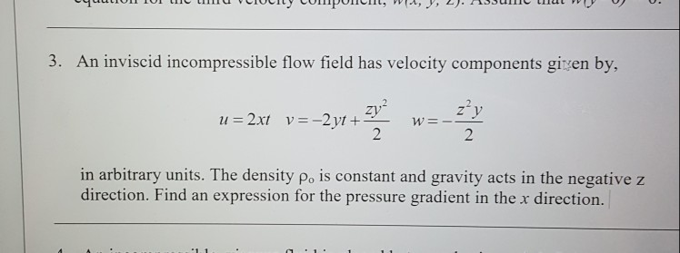 Solved 3. An inviscid incompressible flow field has velocity | Chegg.com