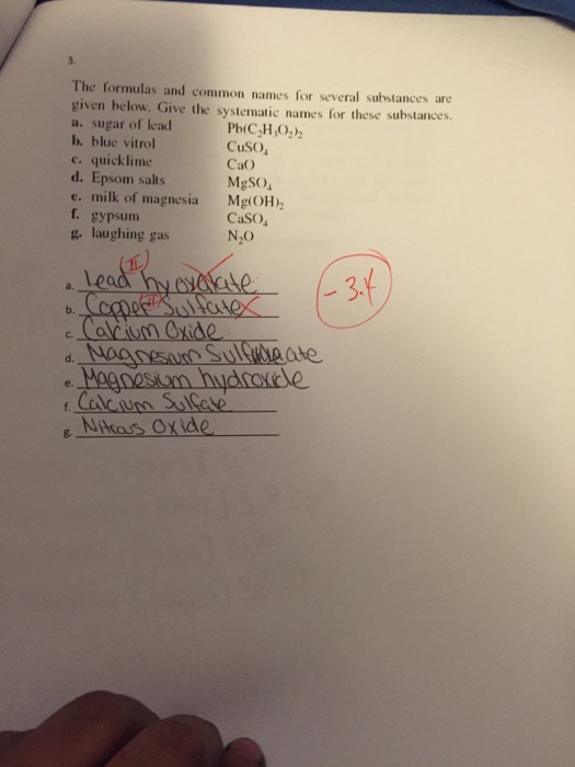 Solved The formulas and common names for several substances | Chegg.com