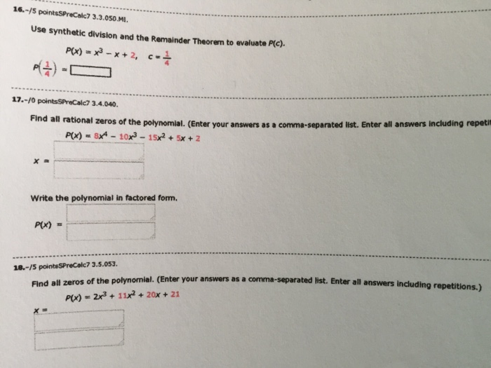 Solved Use Synthetic Division And The Remainder Theorem To Chegg