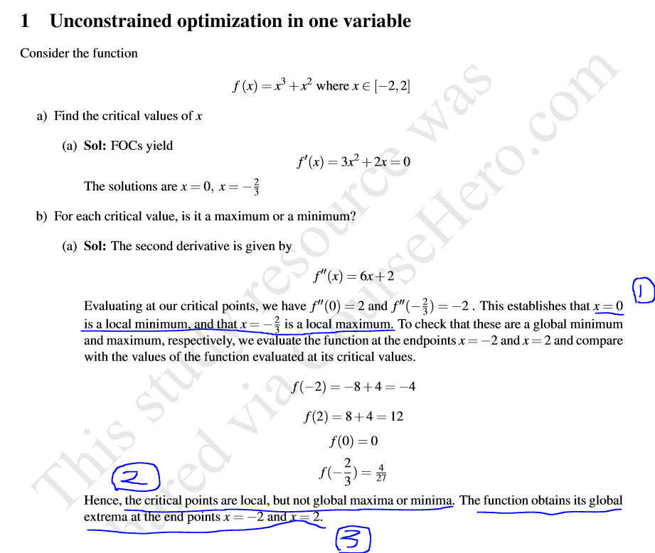 Solved 1 Unconstrained optimization in one variable Consider | Chegg.com