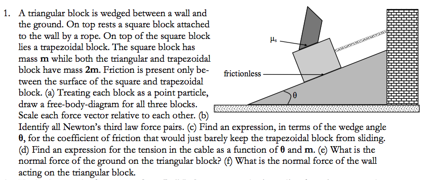 Solved: 1. A Triangular Block Is Wedged Between A Wall And... | Chegg.com