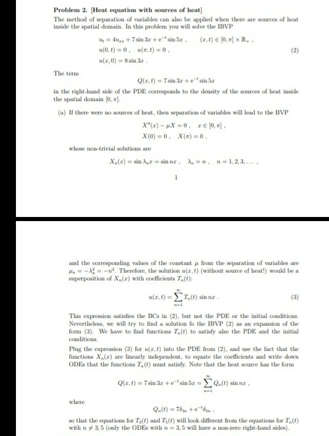 Solved Problem 2. Heat equation with sources of heat] The | Chegg.com