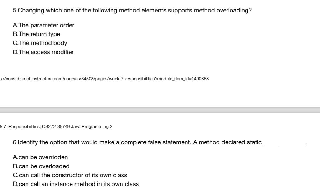 Solved 5·Changing which one of the following method elements | Chegg.com