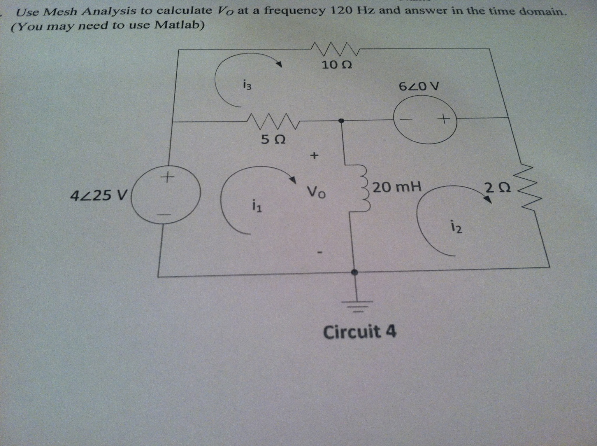 Solved: Use Mesh Analysis To Calculate Vo At A Frequency 1... | Chegg.com