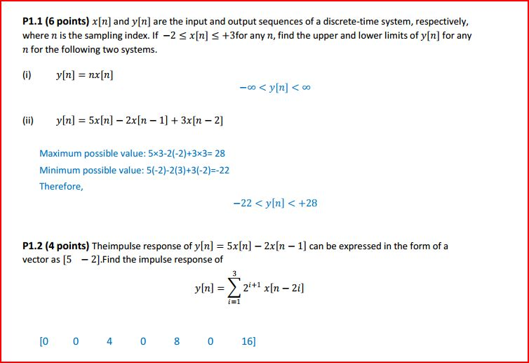 Solved P1.1 (6 points) x[n] and y[n] are the input and | Chegg.com