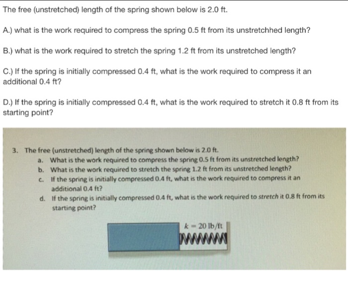 Solved The free (unstretched) length of the spring is 2.0 | Chegg.com