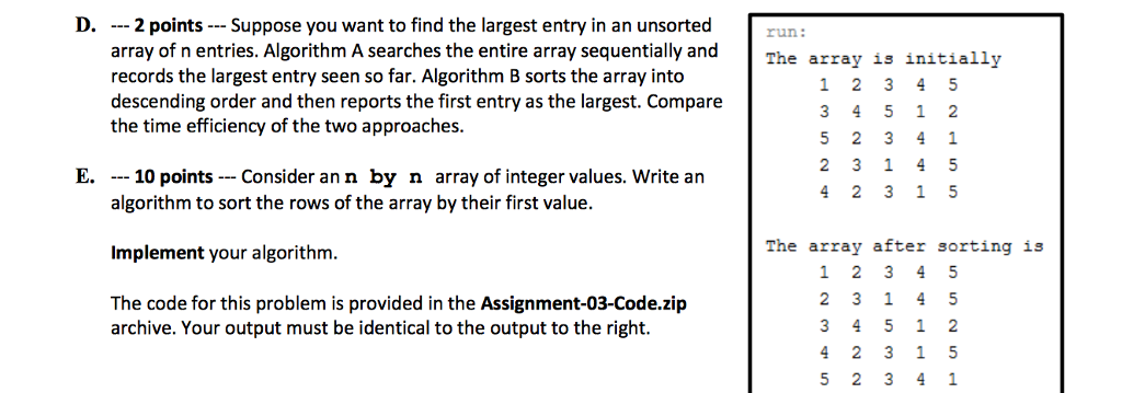 Solved : run The array is initially D. -- 2 points -- | Chegg.com