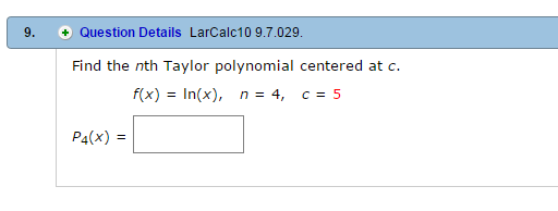 Solved Find the nth Taylor polynomial centered at c. f(x) = | Chegg.com