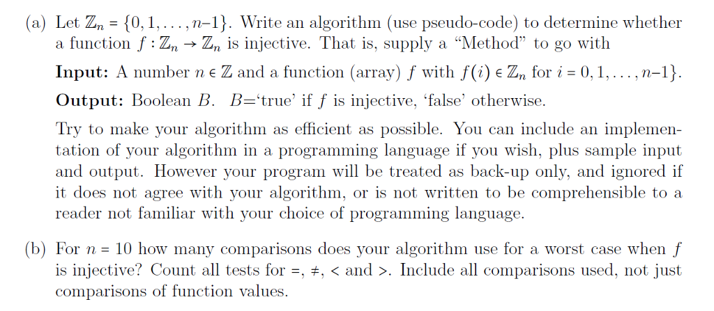 Solved (a) Let Z 0,1,.,n-1). Write an algorithm (use | Chegg.com