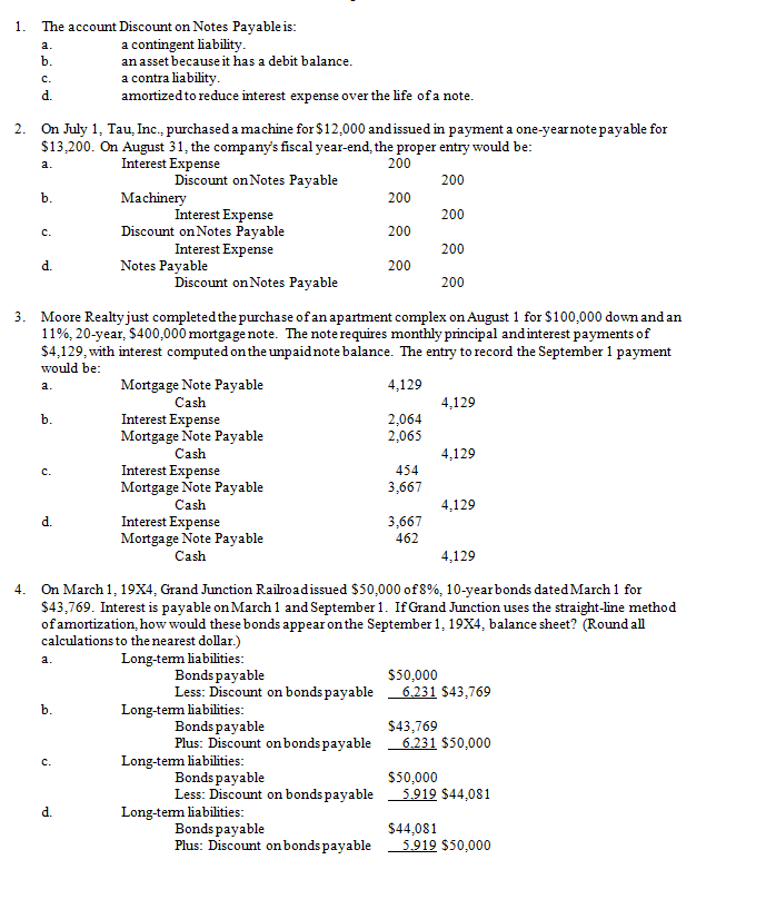 Solved 1· The account Discount on Notes Payable is a | Chegg.com