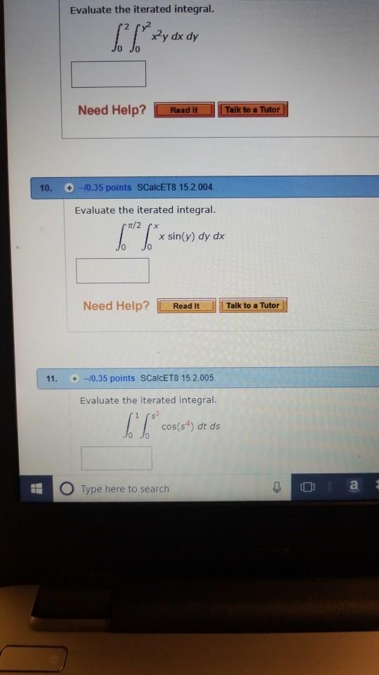 Solved Evaluate the iterated integral. Need Help? Read It | Chegg.com