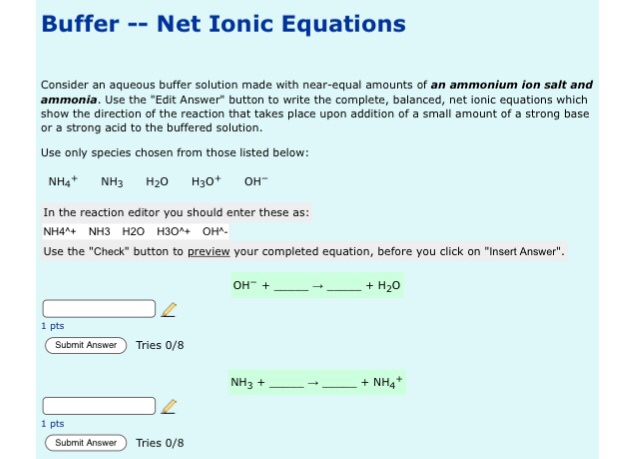 Solved Buffer Net Ionic Equations Consider an aqueous buffer | Chegg.com