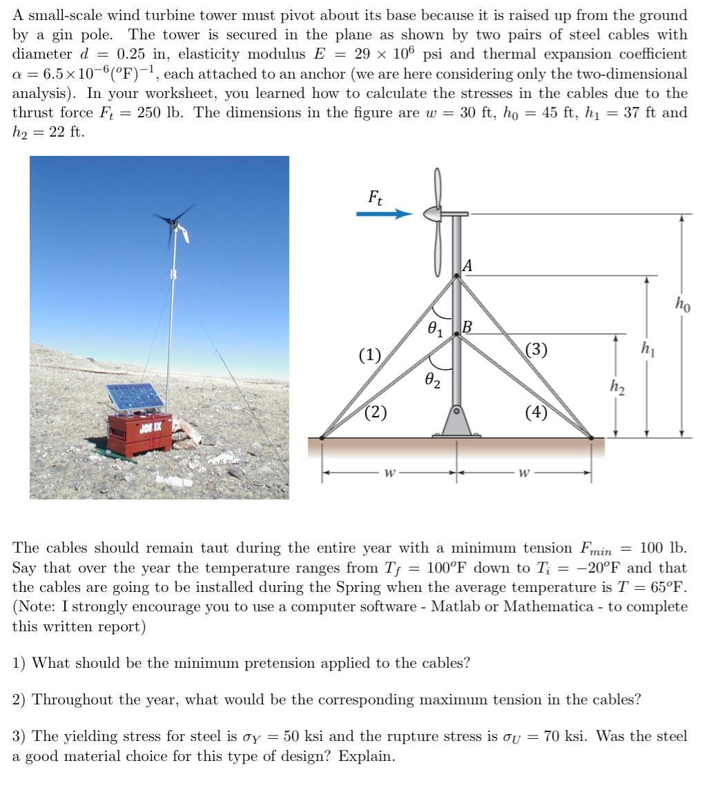 A small-scale wind turbine tower must pivot about its | Chegg.com