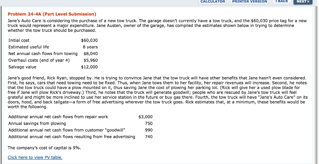 Solved CALCULATOR PRINTER VERSION BACK NEXT Problem 24-4A | Chegg.com