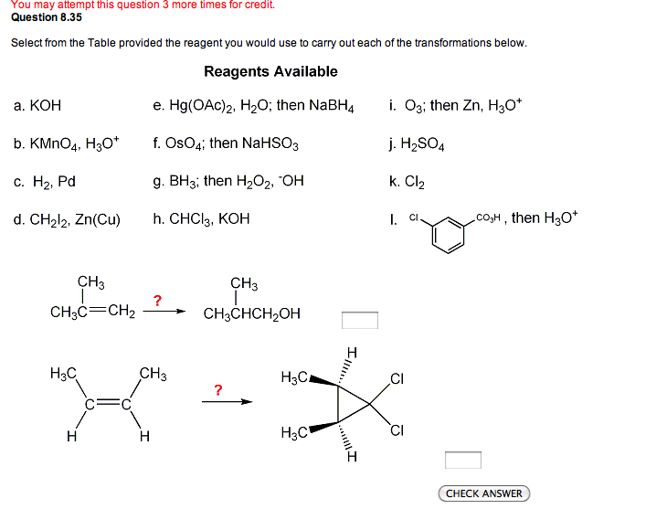 Solved Select from the Table provided the reagent you would | Chegg.com