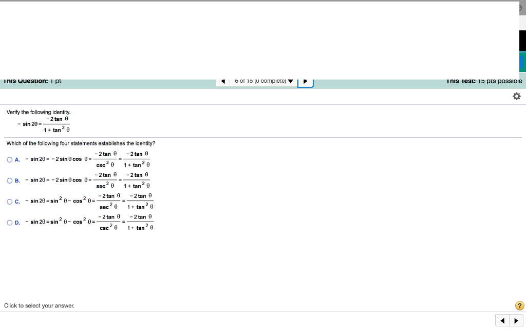Solved Verify the following identity. -sin 2 theta = -2 tan | Chegg.com