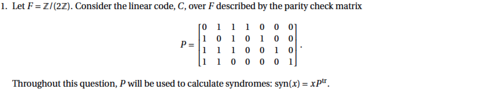 (d) Use syndrome decoding to decode the following | Chegg.com
