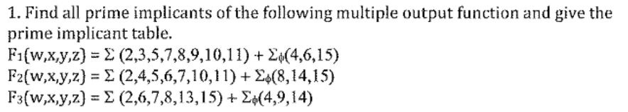 Solved 1. Find all prime implicants of the following | Chegg.com