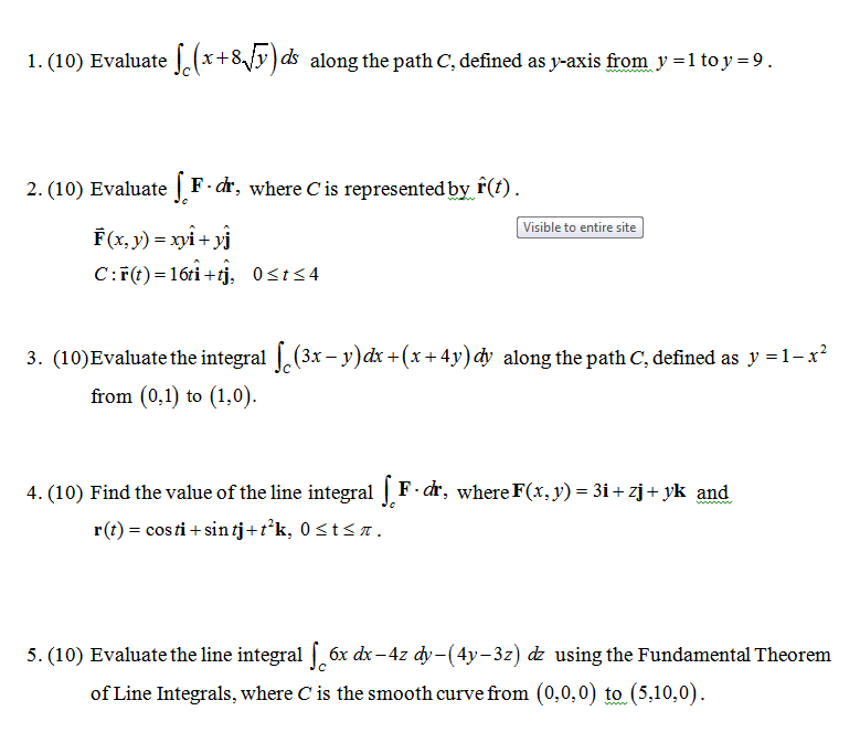 Solved 1. (10) Evaluate (x+8 ads along the path C, defined | Chegg.com