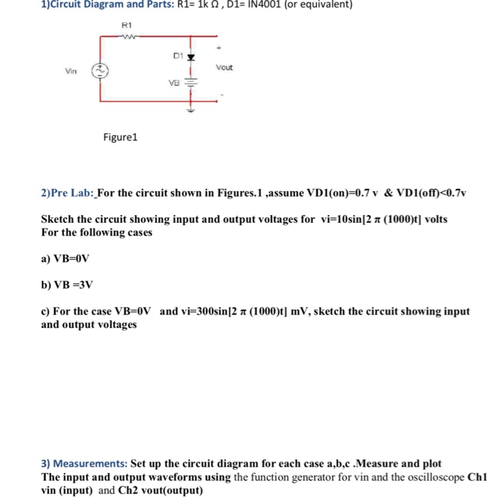 Solved Circuit Diagram and Parts: R1 = 1k ohm, D1 = IN4001 | Chegg.com