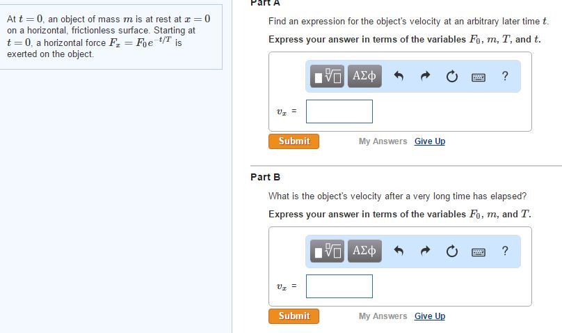 Solved At t = 0. an object of mass m is at rest at x = 0 on | Chegg.com