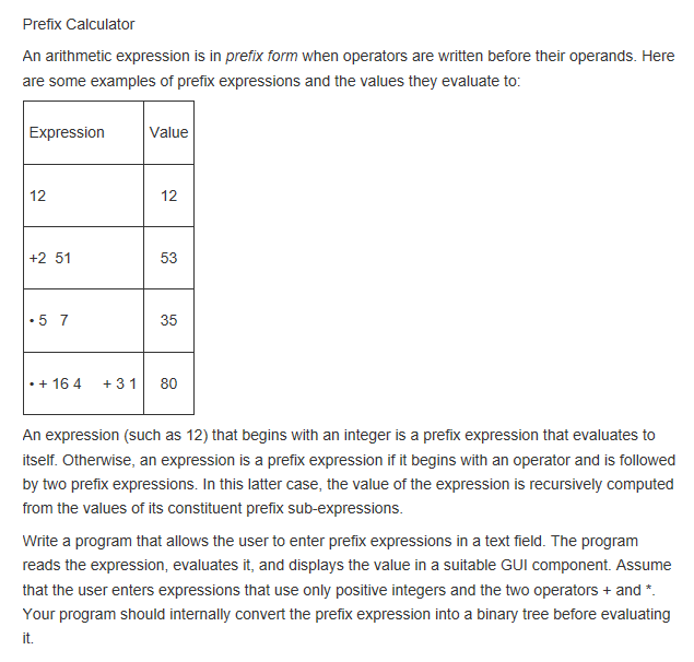 Solved Prefix Calculator An arithmetic expression is in | Chegg.com