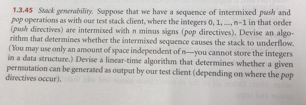 Solved 1.3.45 Stack generability. Suppose that we have a | Chegg.com