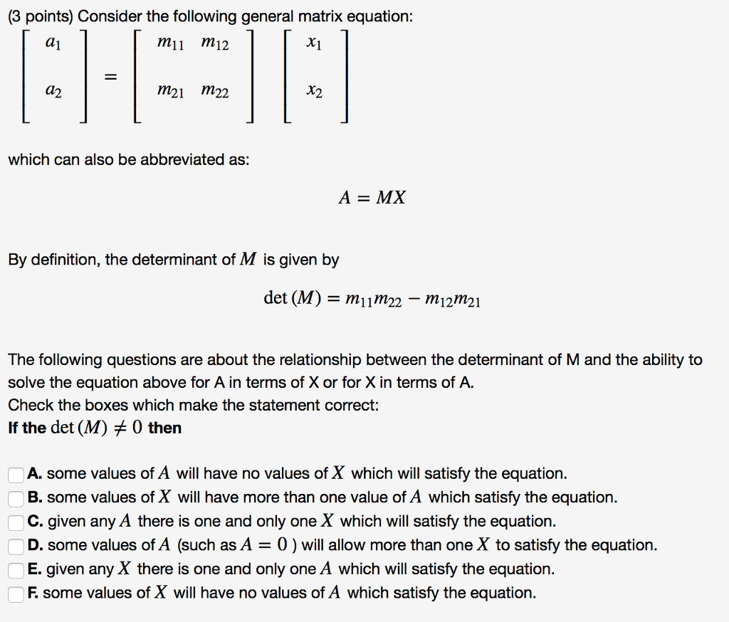 Solved (3 points) Consider the following general matrix | Chegg.com