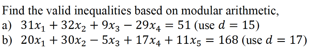 Find the valid inequalities based on modular | Chegg.com